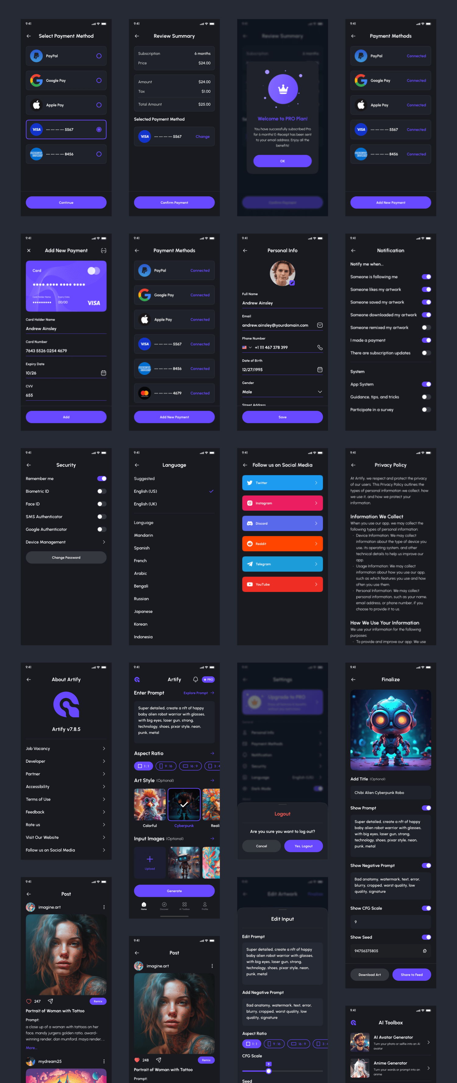 AI05 AI人工智能艺术绘画图像编辑生成器App应用界面ui设计套件模板 Artify – AI Art Generator App UI Kit _ 果觅网（gooodme）